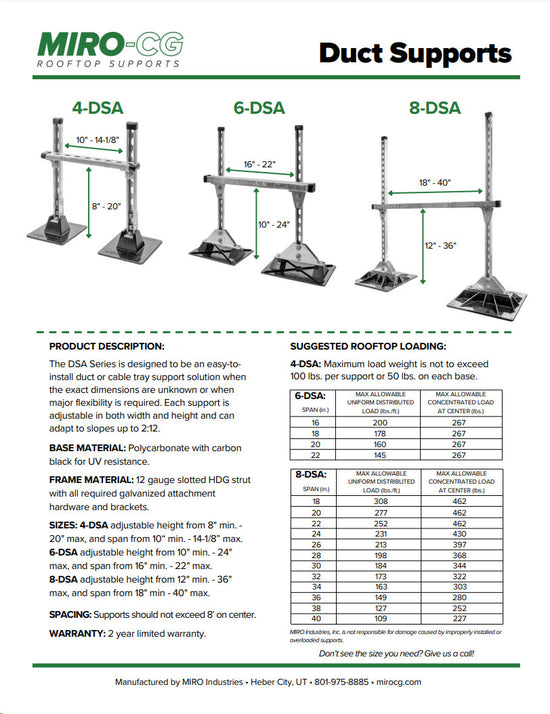 4-DSA Rooftop Duct Support – MIRO-CG Rooftop Supports