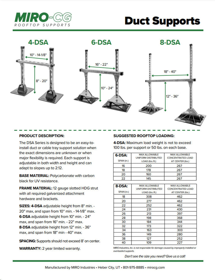8-DSA Rooftop Duct Support – MIRO-CG Rooftop Supports
