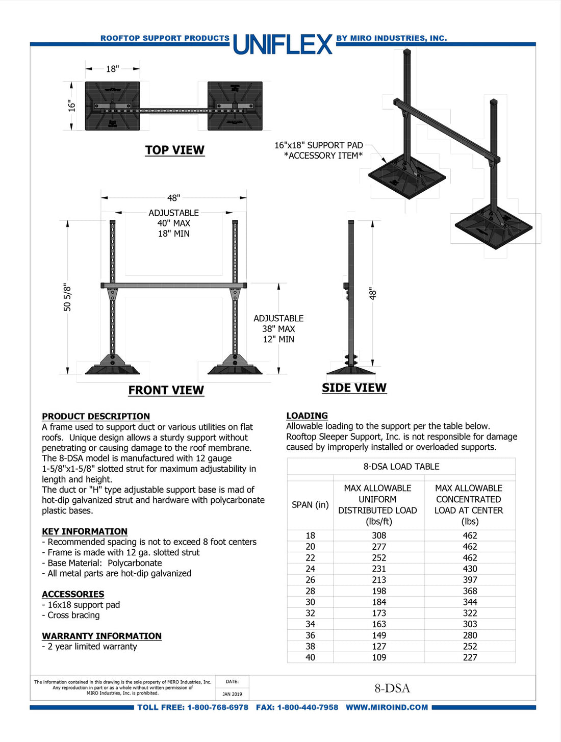 8-DSA Rooftop Duct Support – MIRO-CG Rooftop Supports